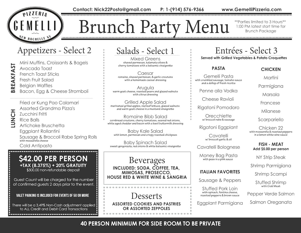 Menus | Gemelli Pizzeria in New Rochelle, NY