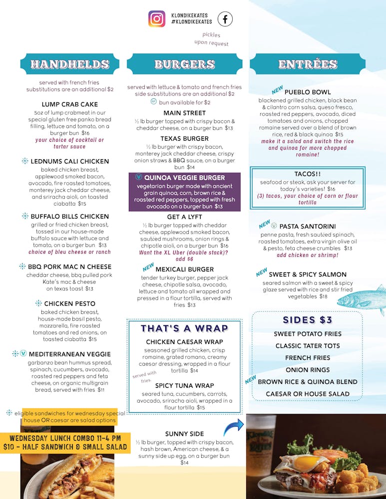 Klondike Kate's Menu | Dine-In or To-Go