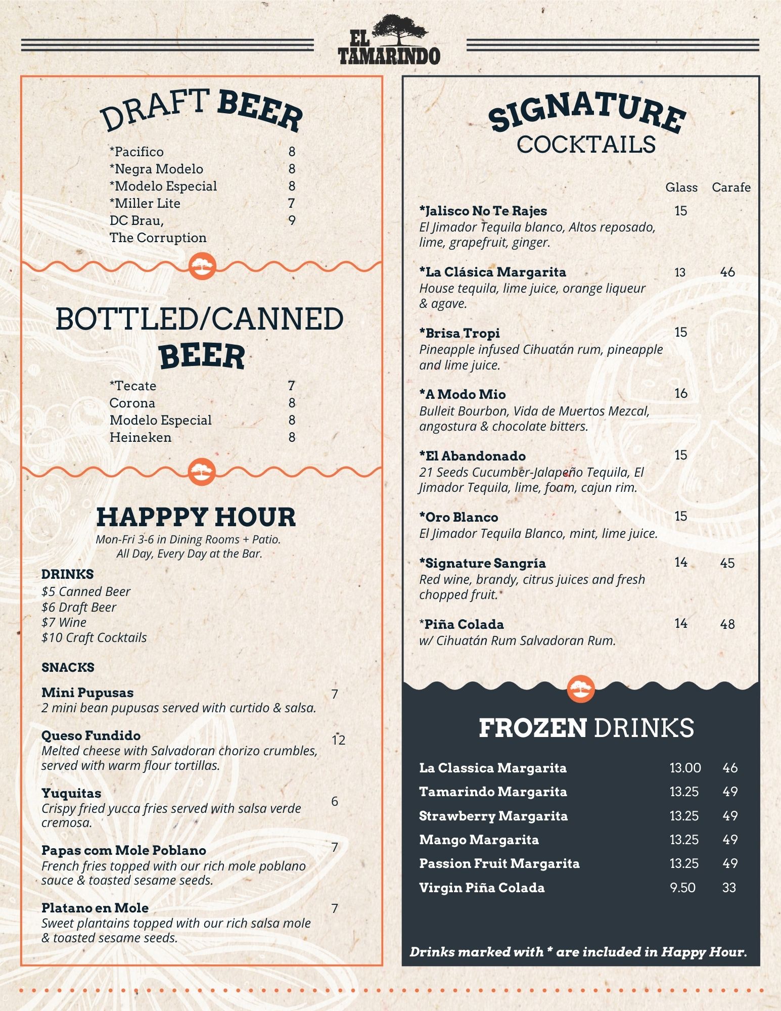 Menus | El Tamarindo in Washington, DC