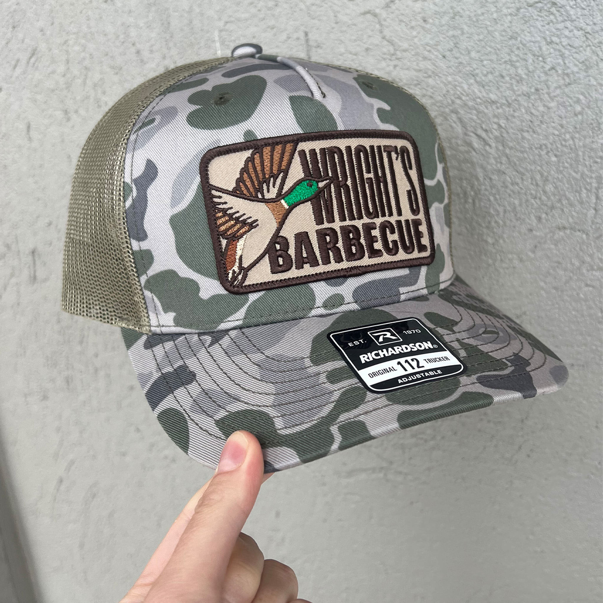 Wright's Duck Patch Hat (Marsh Duck Camo) | Wright's Barbecue | Barbecue Restaurant in AR
