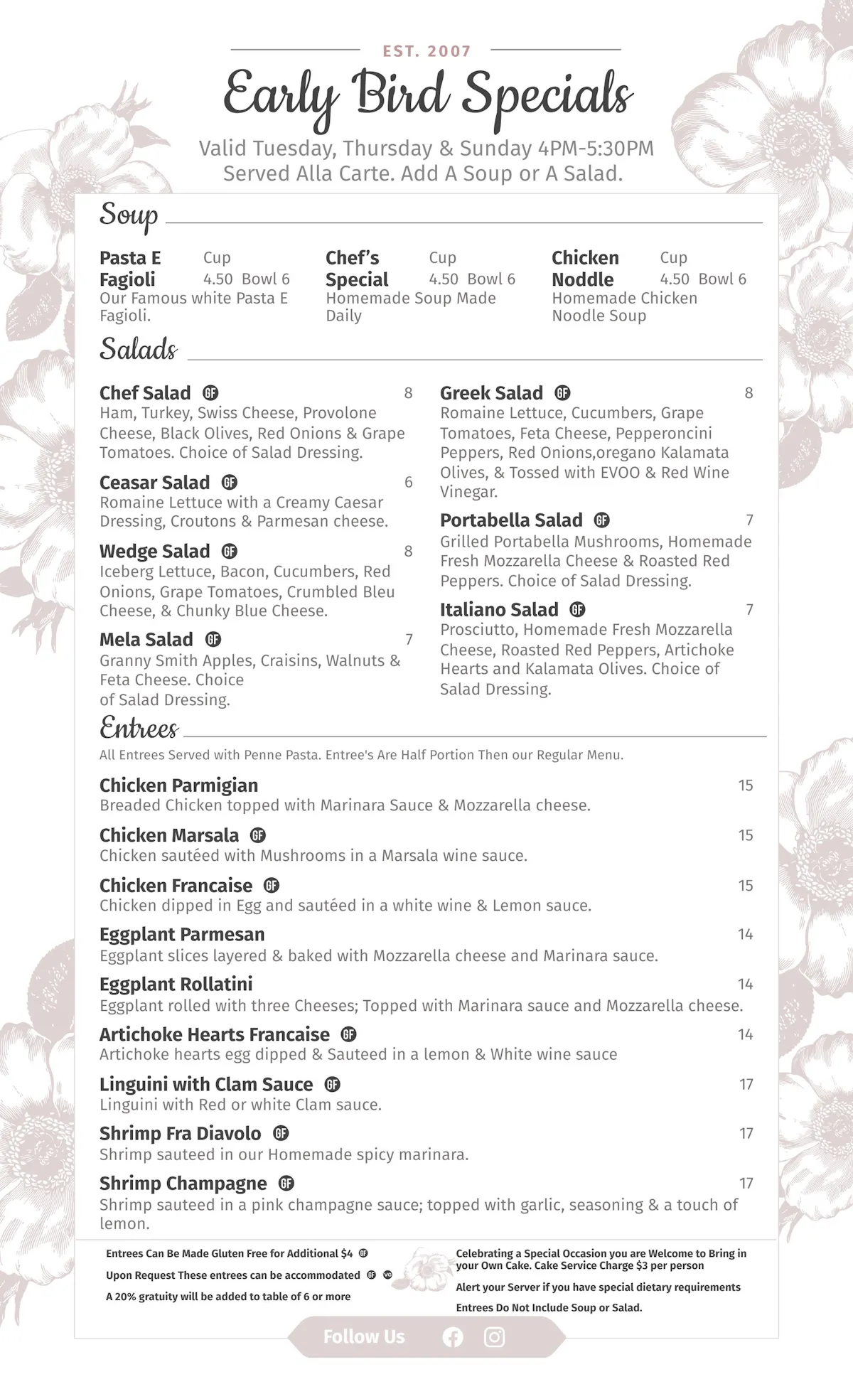Early Birds | MonAlyssa Italian Restaurant and Pizzeria | Authentic ...