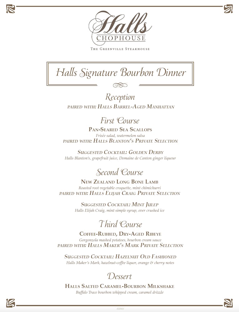Halls Signature Bourbon Dinner Halls Chophouse Multi Location Steakhouse