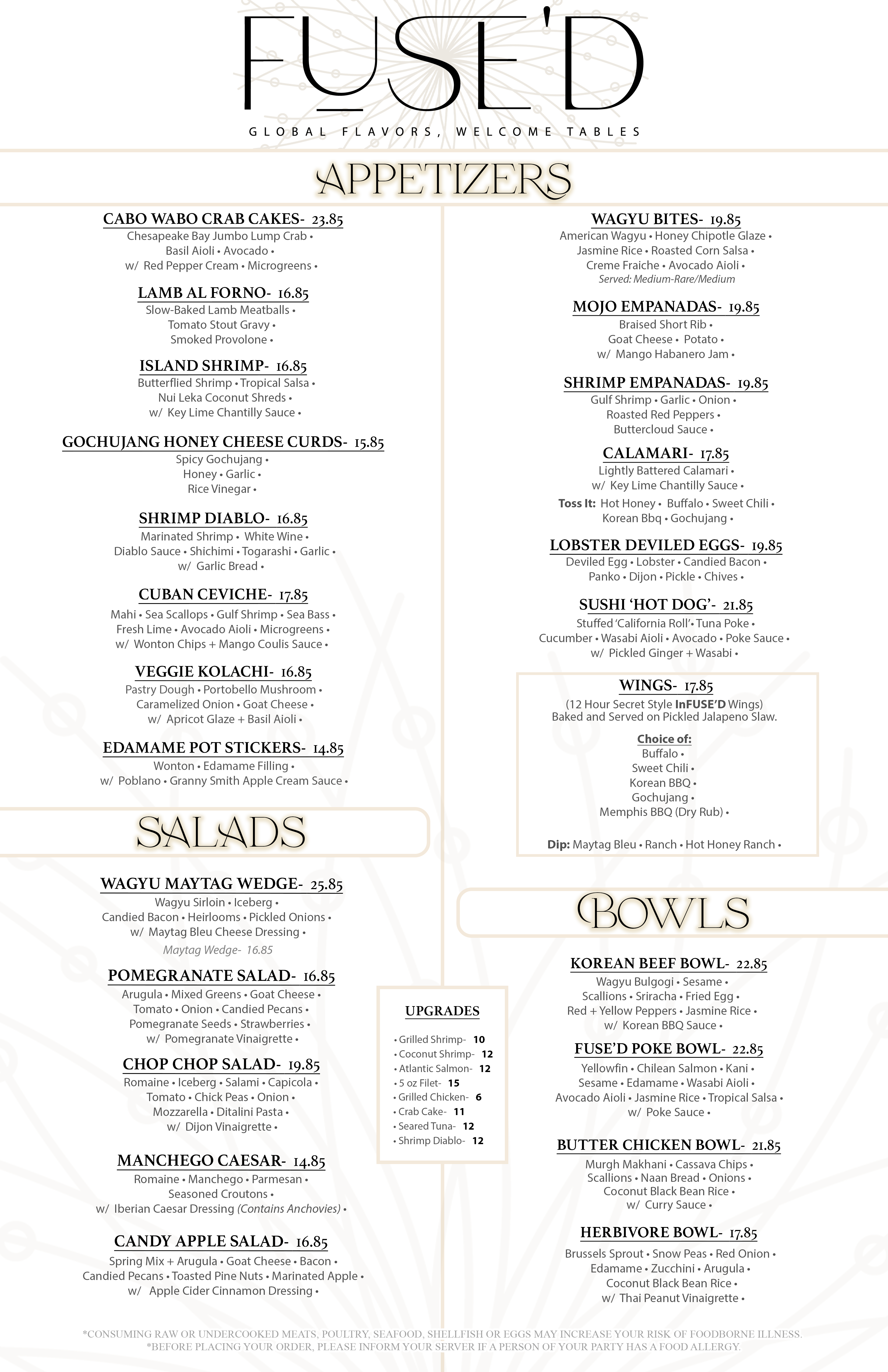 Food + Drink Menus | Fuse'd in Plainfield, IL