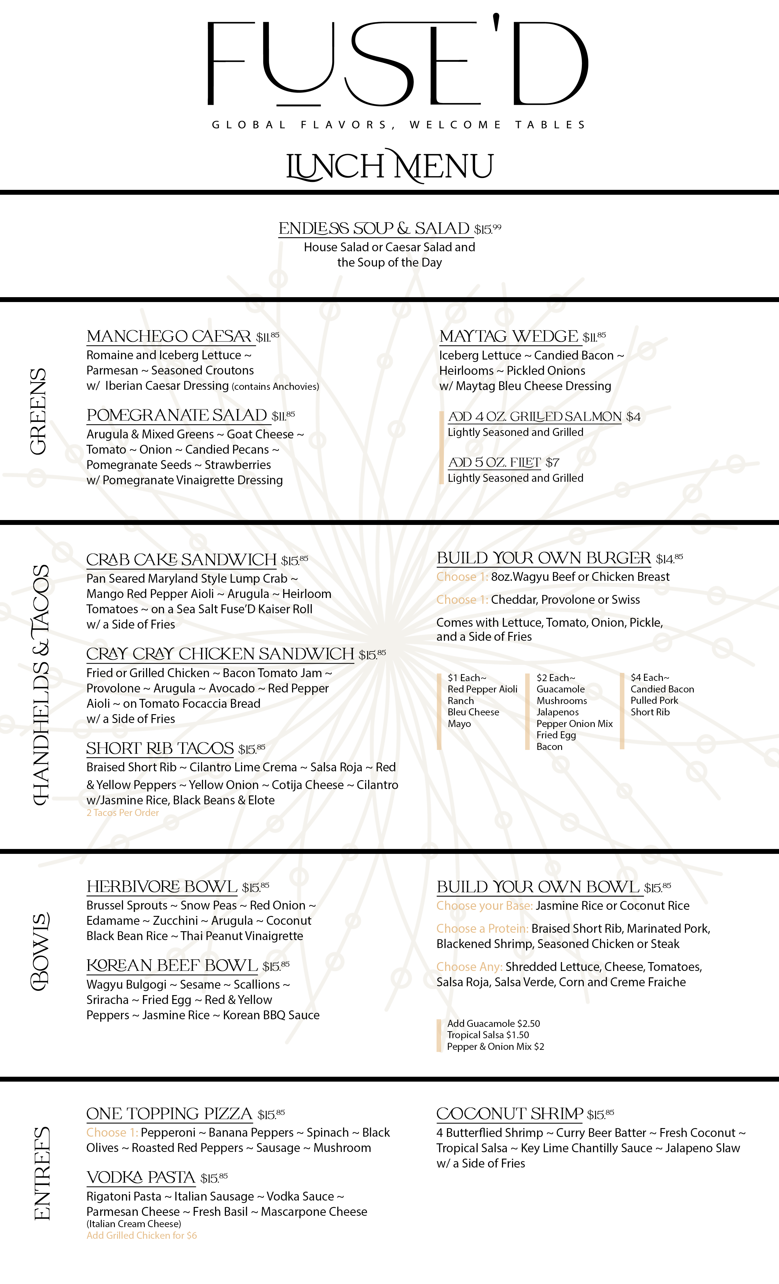 Fuse'd Food + Drink Menus