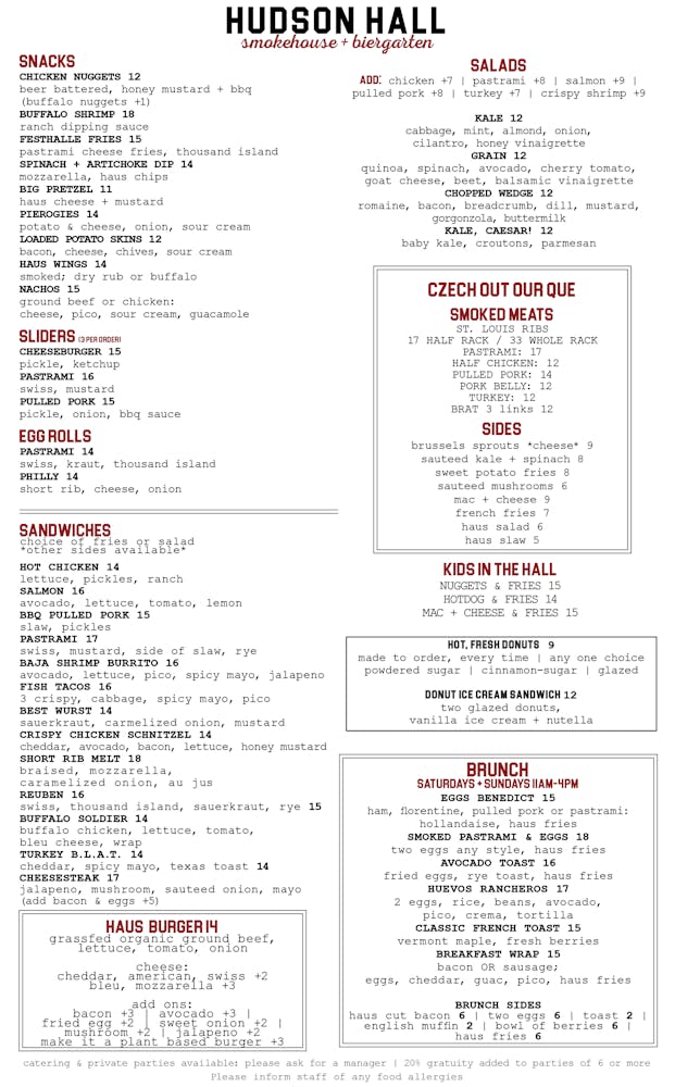 Menus | Hudson Hall