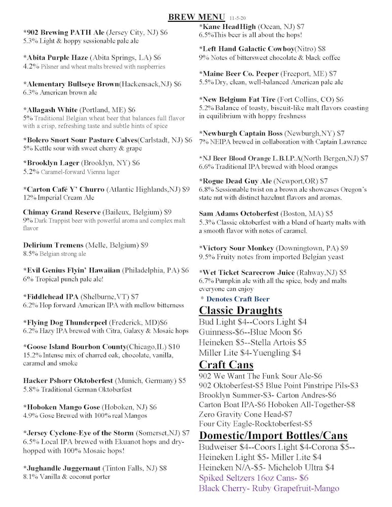 Brew Menu, Wine List & Packaged Goods | Verona Inn