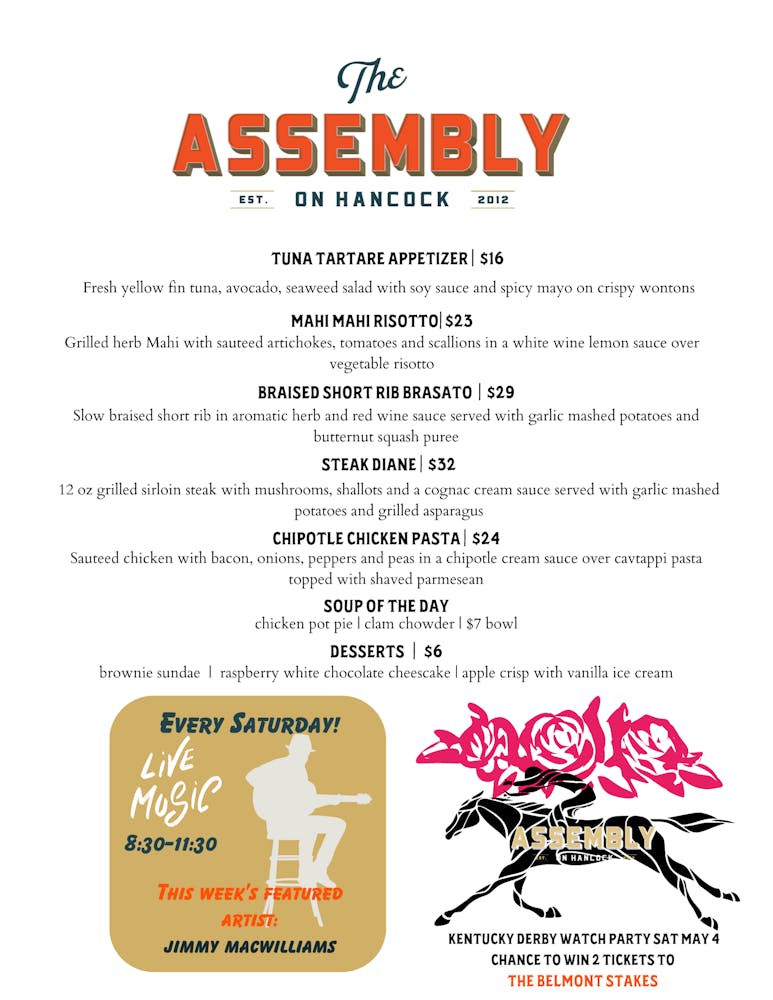 Menus | Assembly in Quincy, MA