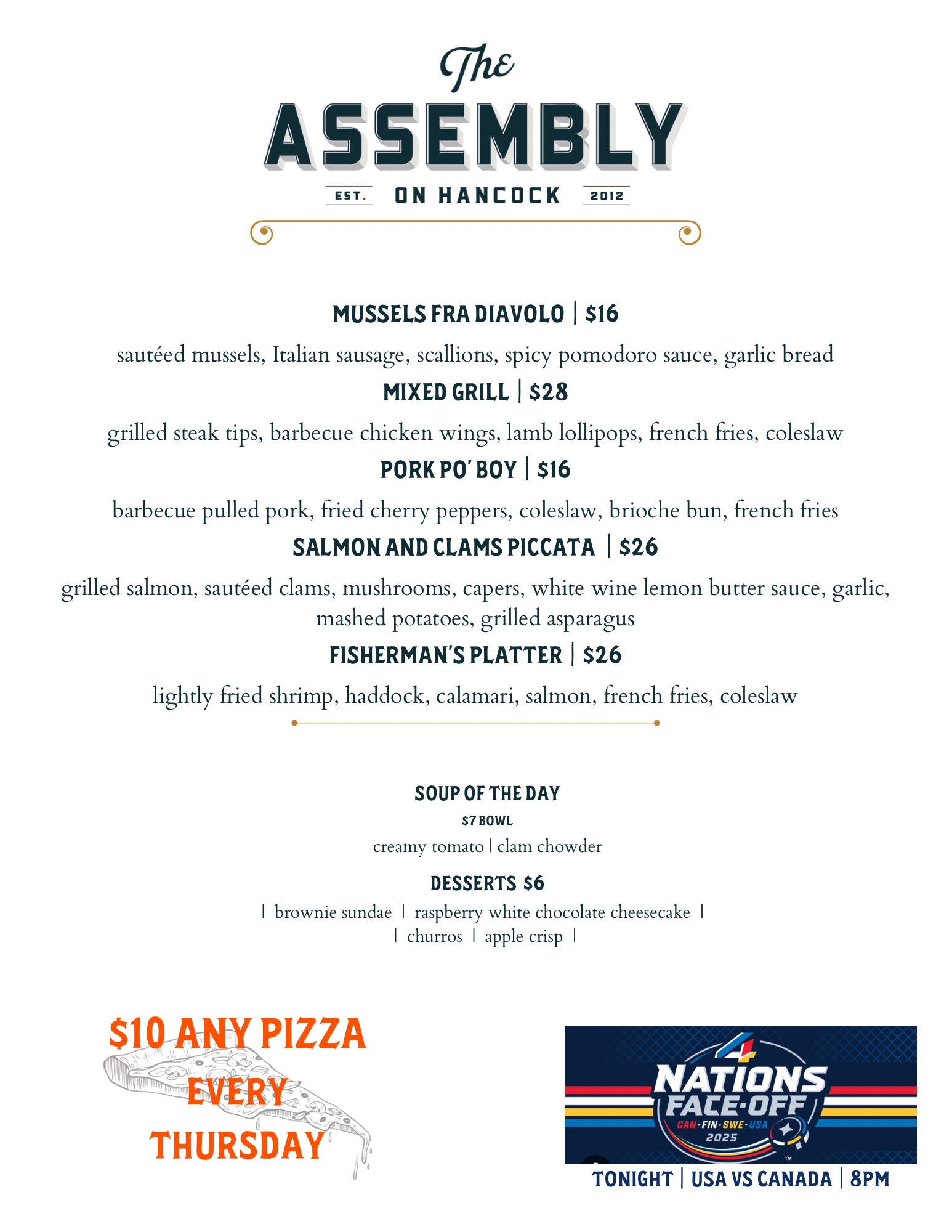 Menus | Assembly in Quincy, MA