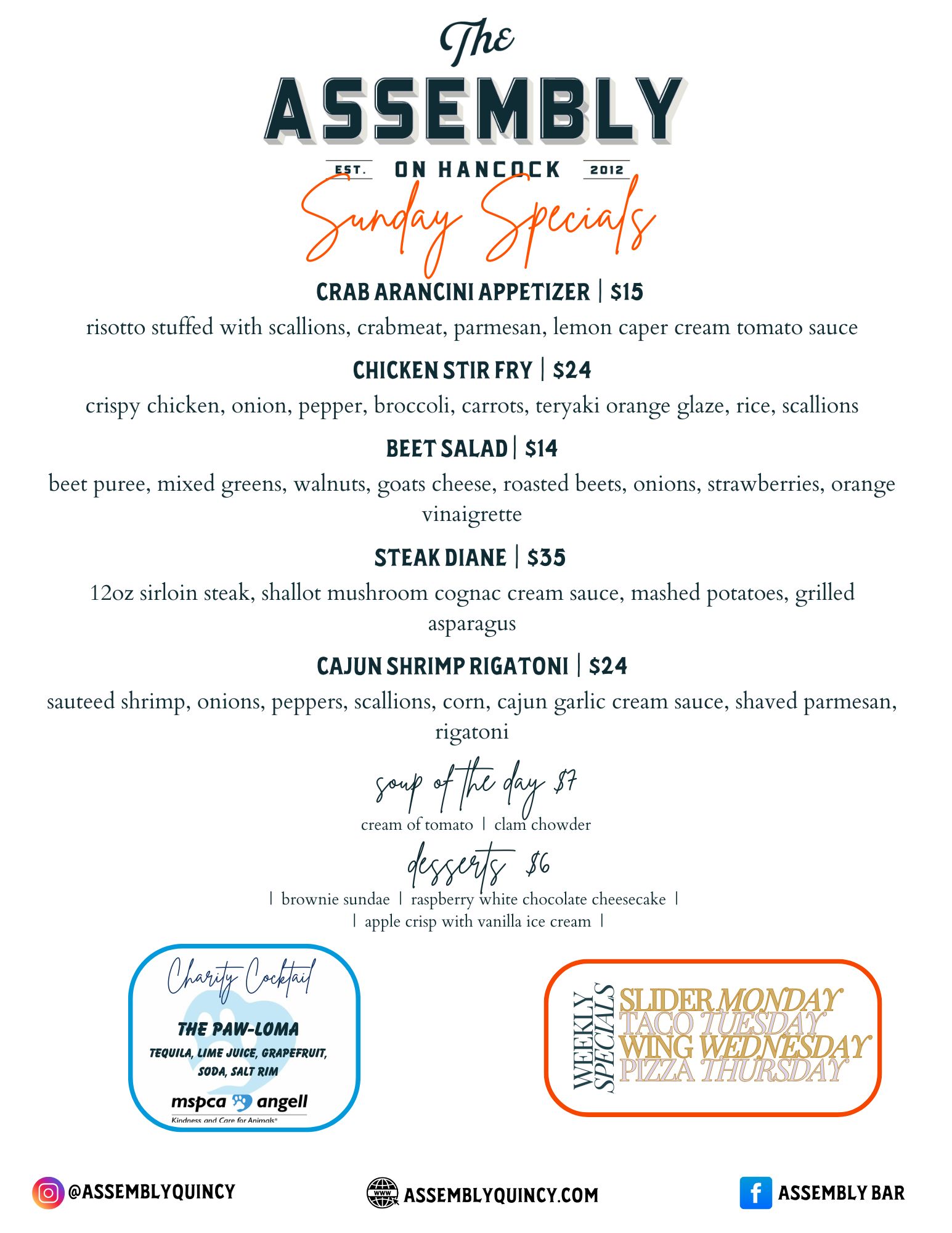 Menus | Assembly in Quincy, MA