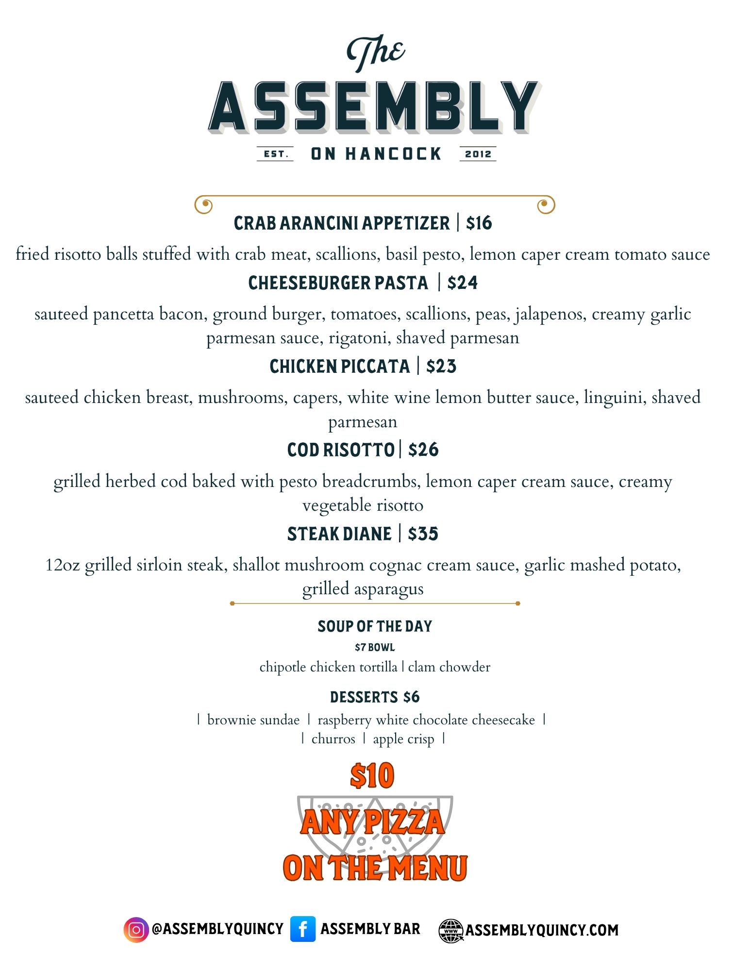 Menus | Assembly in Quincy, MA
