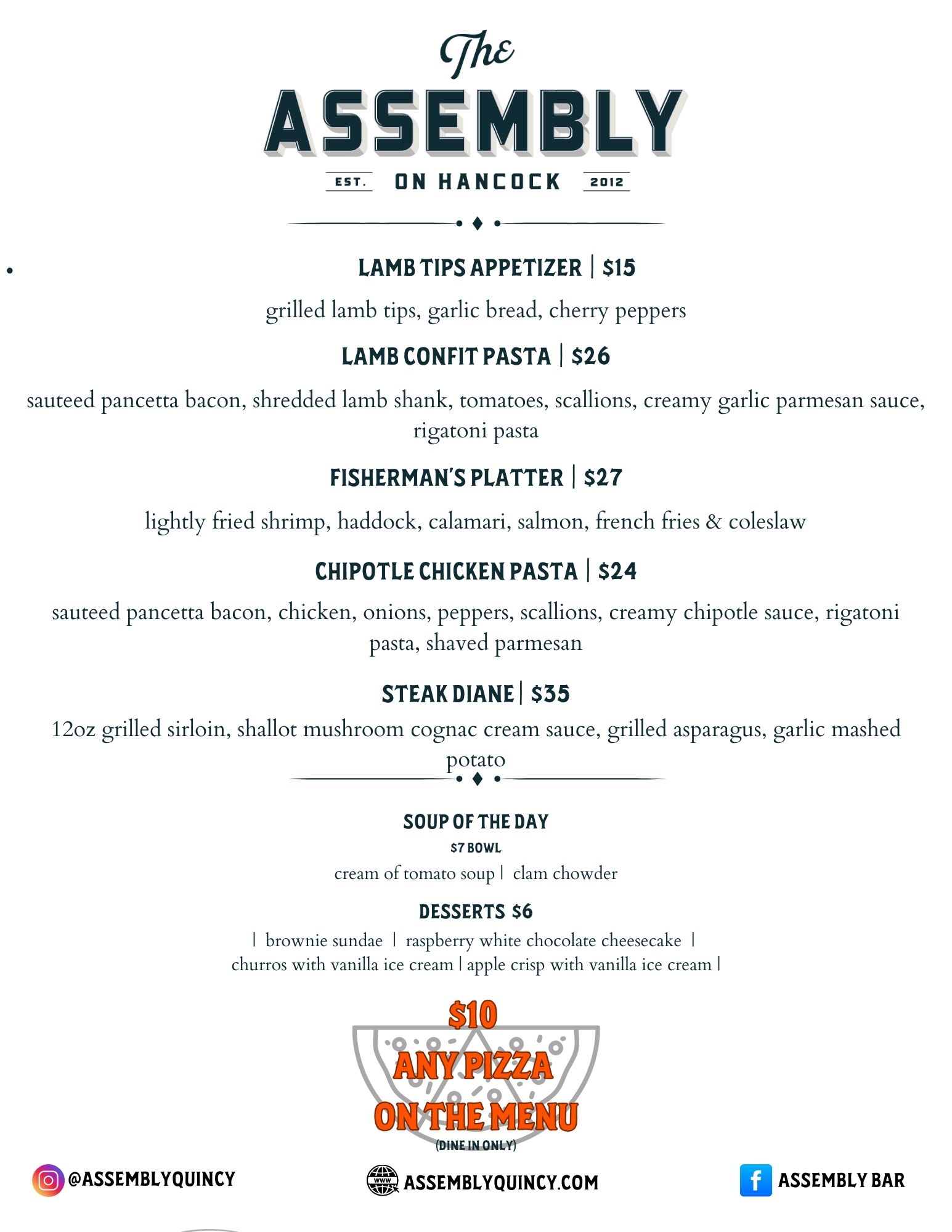 Menus | Assembly in Quincy, MA
