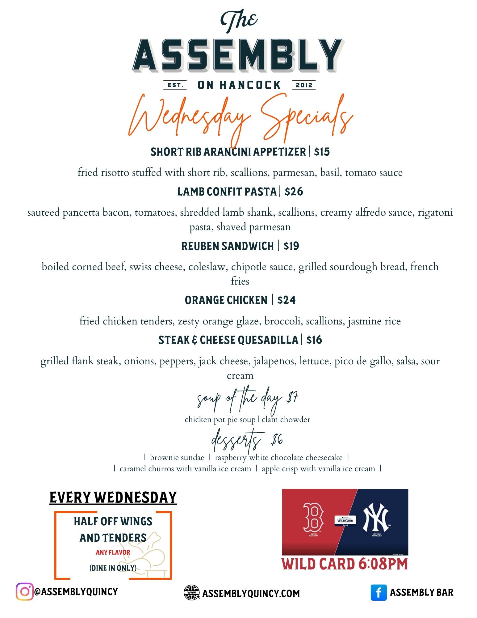 Menus | Assembly in Quincy, MA