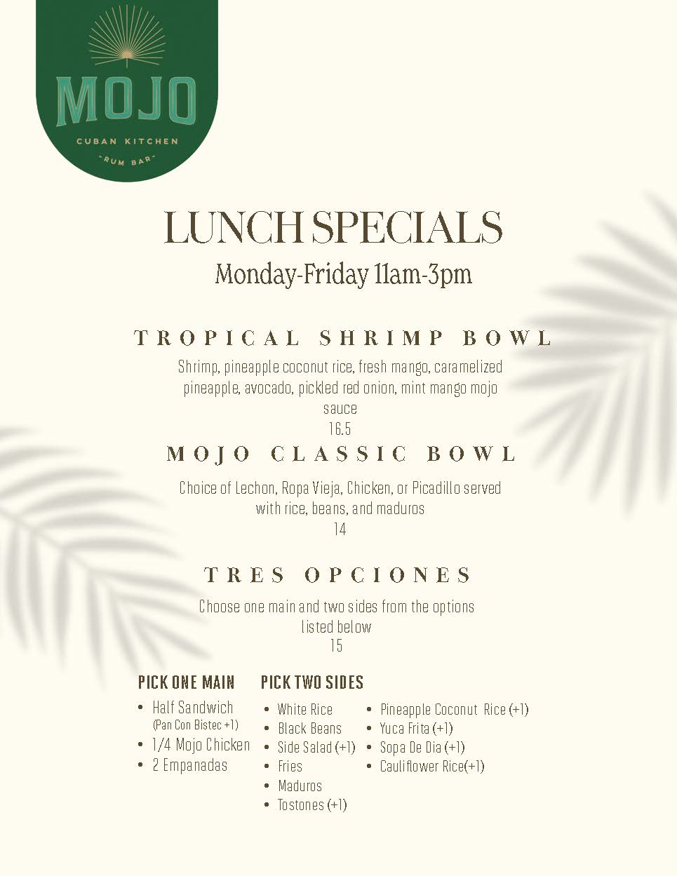 Menus | Mojo Cuban Kitchen in Tucson, AZ