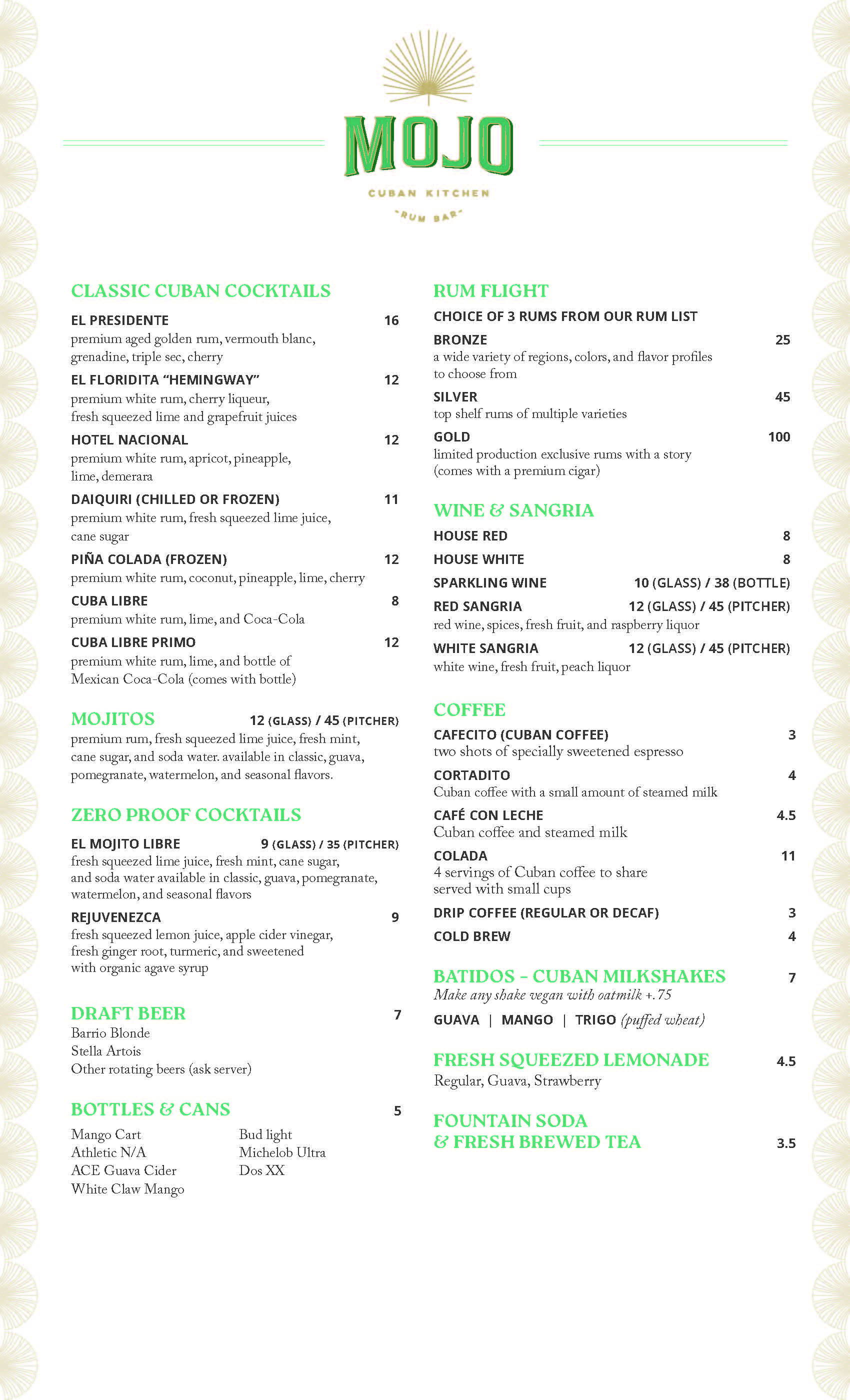 Menus | Mojo Cuban Kitchen in Tucson, AZ