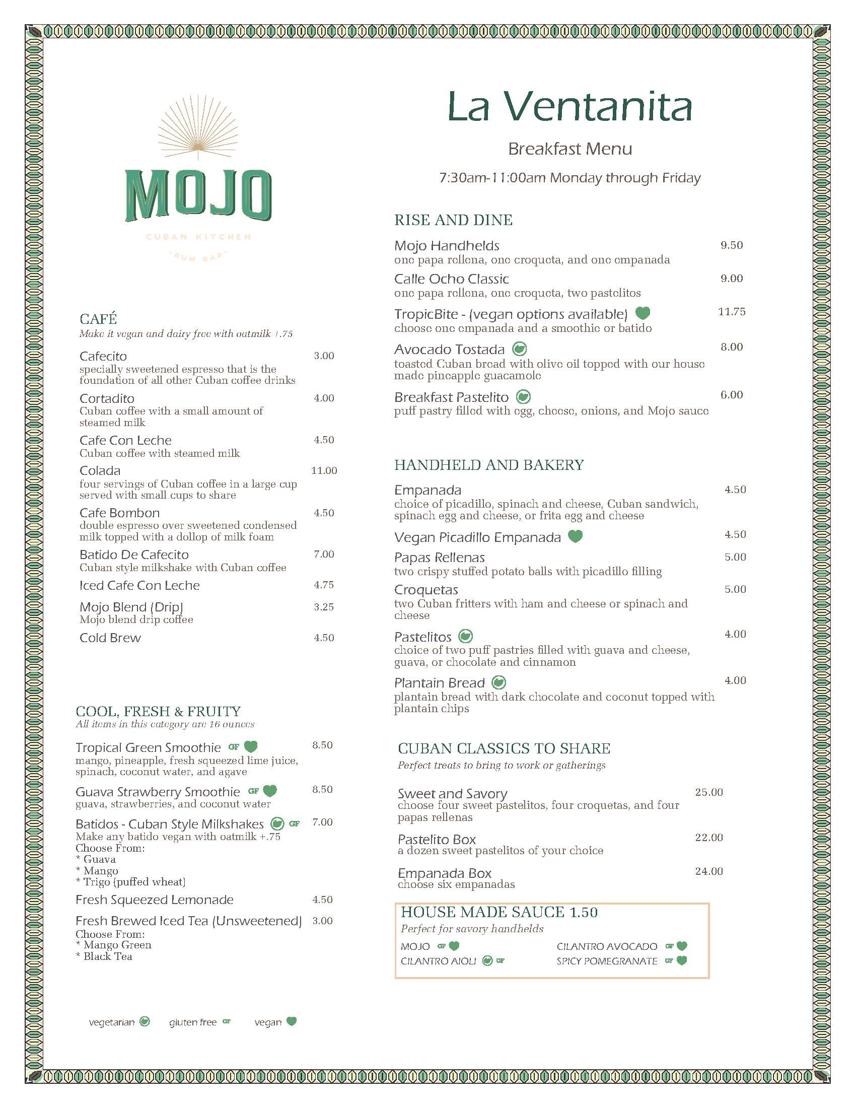 Menus | Mojo Cuban Kitchen in Tucson, AZ