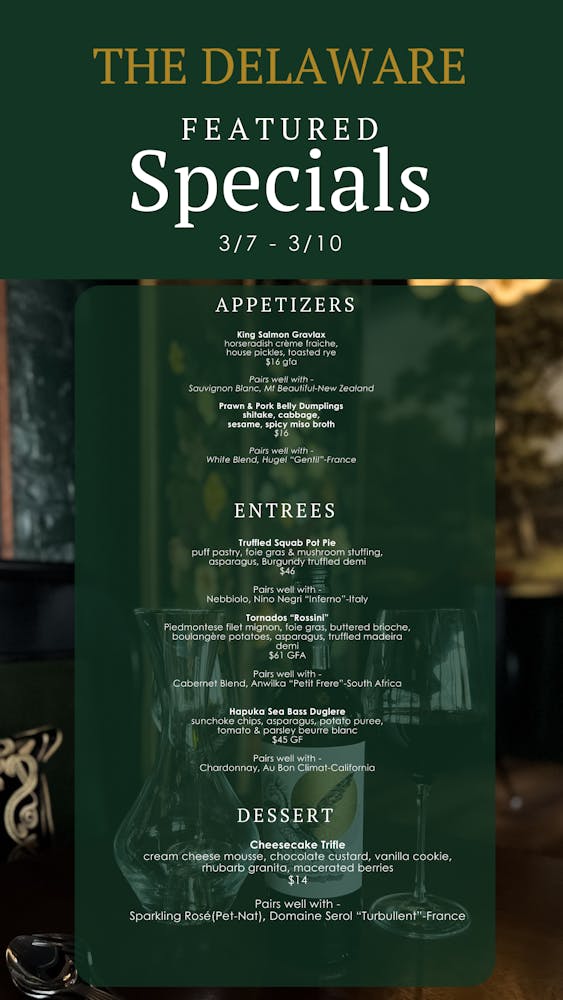 Menus | The Delaware in Albany, NY