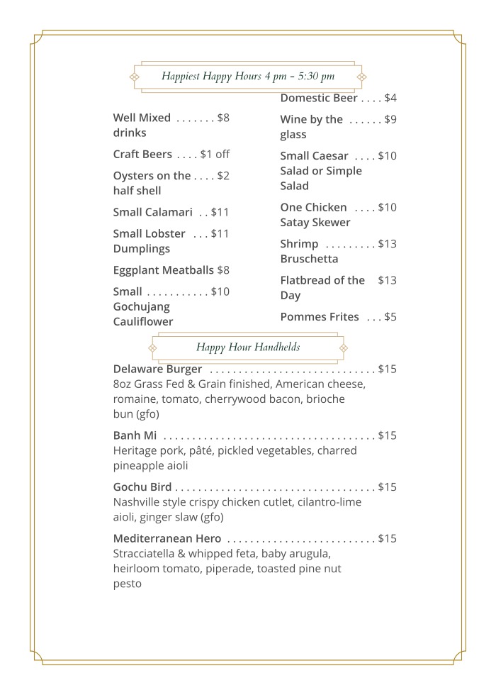 Menus | The Delaware in Albany, NY