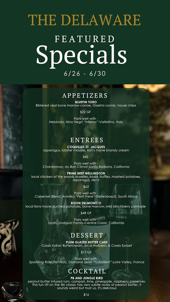 Menus | The Delaware in Albany, NY