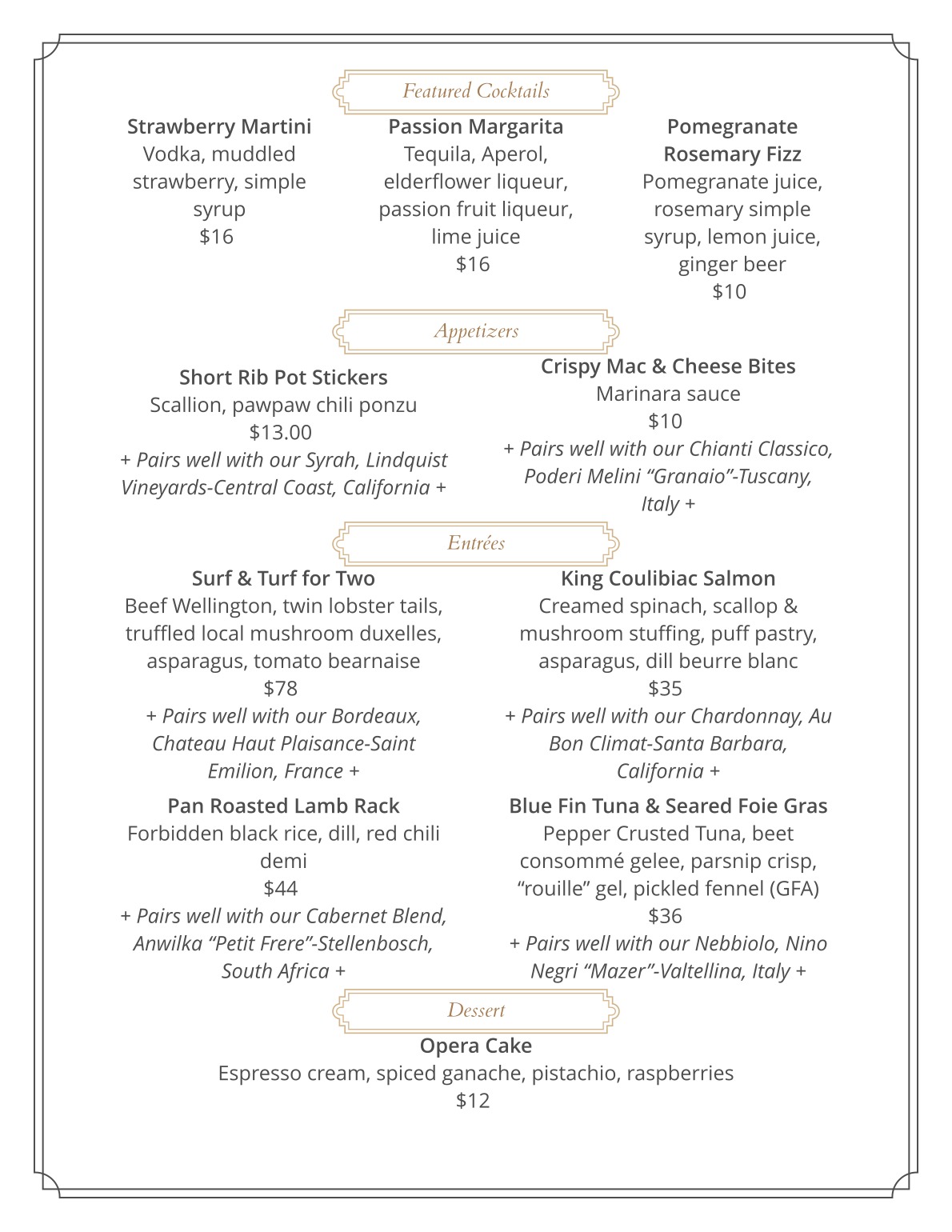 Menus | The Delaware in Albany, NY