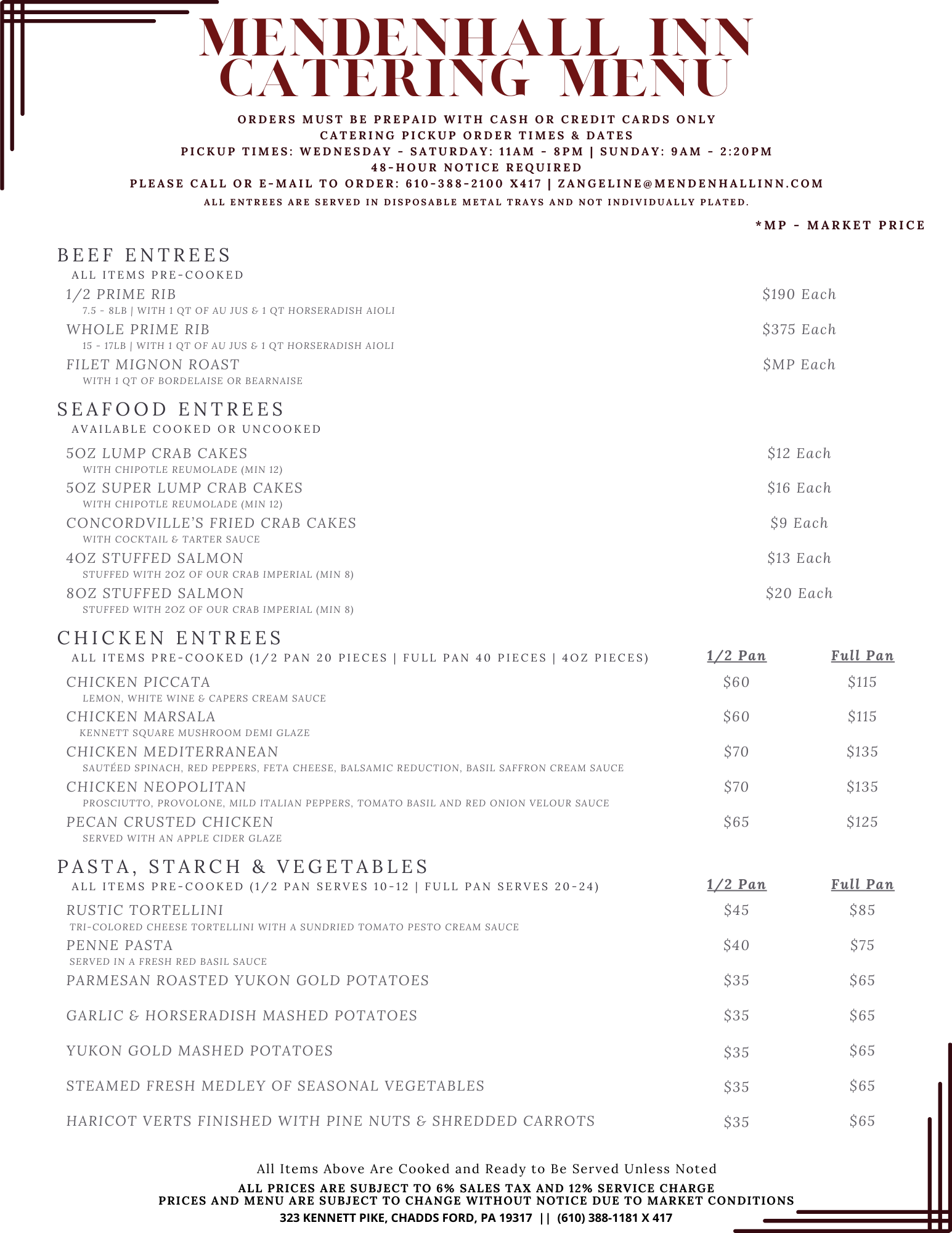 Catering | Mendenhall Inn | Wedding Venue & Zagat Rated Restaurant in ...