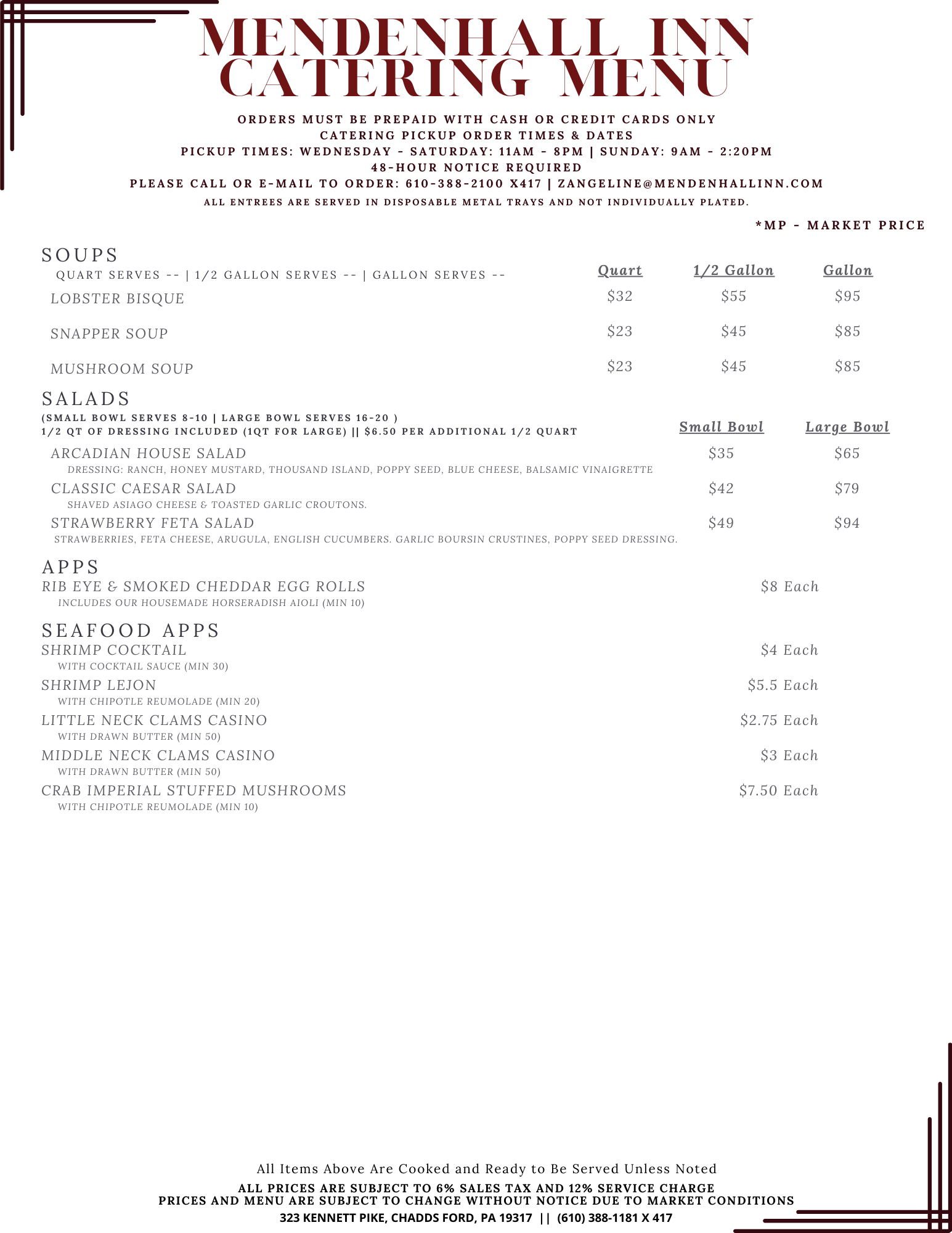 Catering | Mendenhall Inn | Wedding Venue & Zagat Rated Restaurant in ...