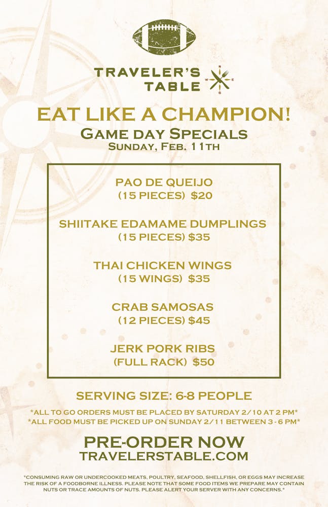 Game Day Specials | Traveler's Table | Continental Restaurant in ...