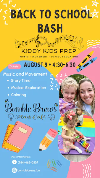 Music and Movement Back to School Bash | Bumble Brews Play Cafe | Cary ...